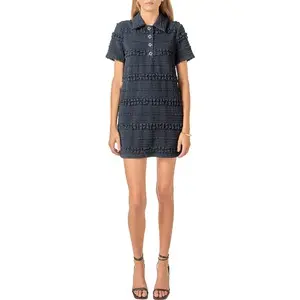 English Factory Embroidered Stretch Polo Minidress - Navy