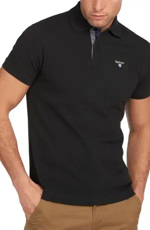 Barbour Regular Fit Tartan Piqué Polo - Black/modern