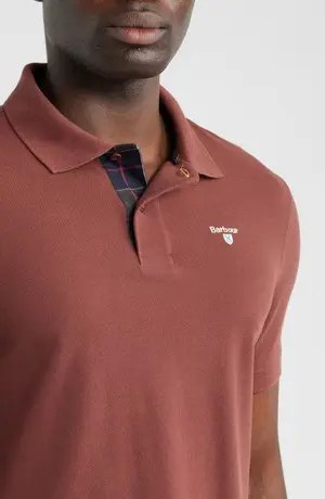 Barbour Regular Fit Tartan Piqué Polo - Burnt Pepper