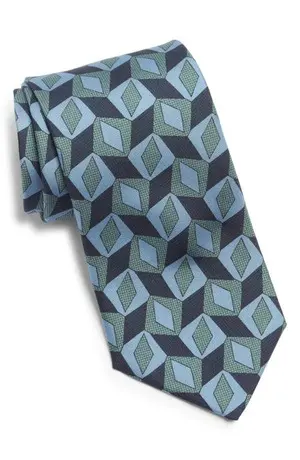 JACK VICTOR Nielsen Geometric Print Silk Tie - Navy