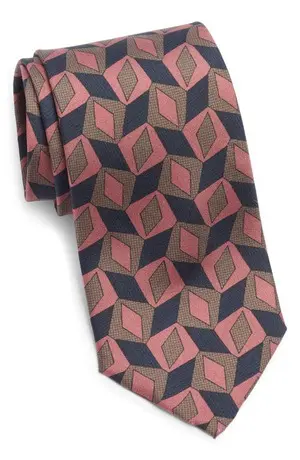 JACK VICTOR Nielsen Geometric Print Silk Tie - Rose