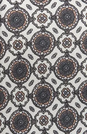 JACK VICTOR Cromwell Medallion Print Silk Neck Tie - Ecru