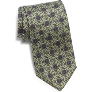 JACK VICTOR Cromwell Medallion Print Silk Neck Tie Light Moss