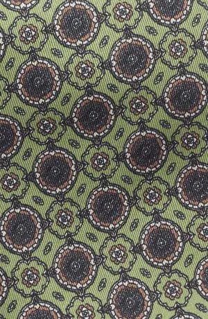 JACK VICTOR Cromwell Medallion Print Silk Neck Tie - Light Moss