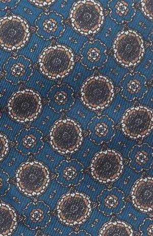 JACK VICTOR Cromwell Medallion Print Silk Neck Tie - Navy