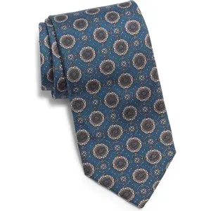 JACK VICTOR Cromwell Medallion Print Silk Neck Tie Navy