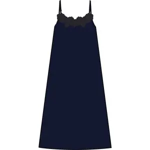 PETITE PLUME Voile Fleur Cotton Slip Nightgown - Navy