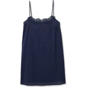 PETITE PLUME Voile Fleur Cotton Slip Nightgown - Navy