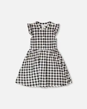 DEUX PAR DEUX Classic Sleeveless Gingham Button Down Dress Black Gingham