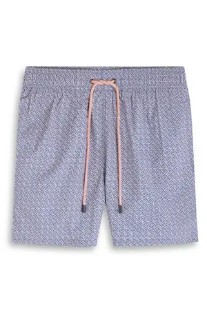 Bugatchi Geo Print Swim Trunks - Peach