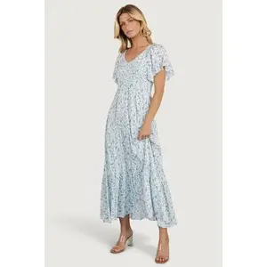 BALTIC BORN Joanie Smocked Maxi Dress - White + Sage