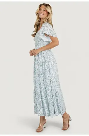 BALTIC BORN Joanie Smocked Maxi Dress - White + Sage
