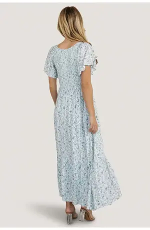 BALTIC BORN Joanie Smocked Maxi Dress - White + Sage