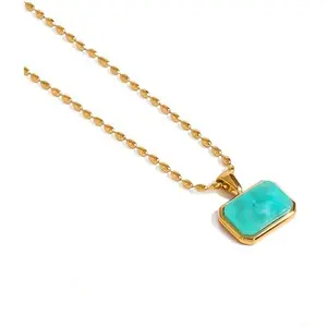 OUTOFOFFICE Amazonite Gemstone Turquoise Necklace Gold Layering Pendant - Green