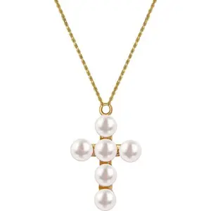 OUTOFOFFICE Pearl Cross Charm Necklace - Gold