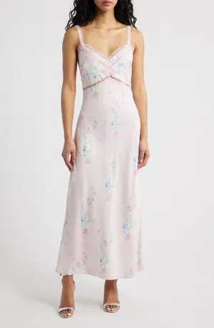LoveShackFancy Annabeth Abstract Floral Cotton Slipdress - Rosy Trellis