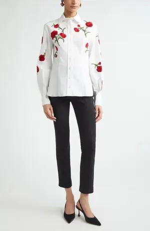 Carolina Herrera Isabella Rose Embroidered Poplin Shirt