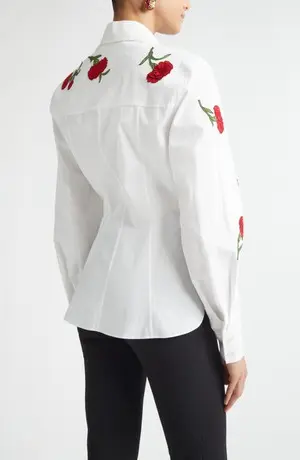 Carolina Herrera Isabella Rose Embroidered Poplin Shirt