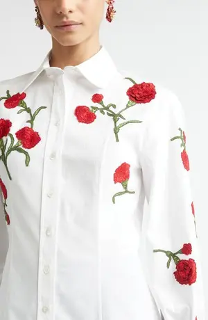 Carolina Herrera Isabella Rose Embroidered Poplin Shirt