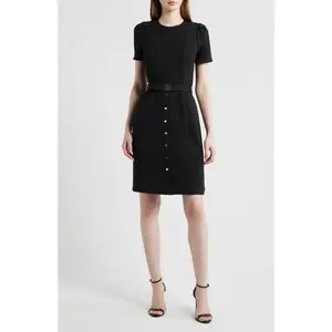 Anne Klein Belted Cool Crepe Sheath Dress - Anne Black