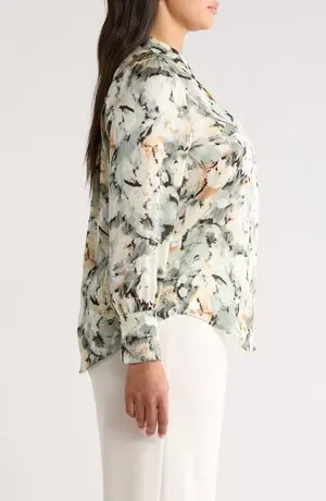 Anne Klein Pleated Split Neck Top