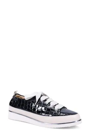 Ron White Novella Avara Croc Embossed Leather Sneaker - Onyx