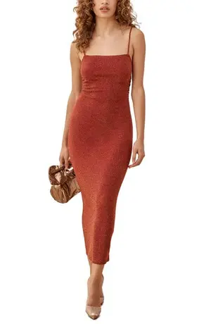 REFORMATION Breslin Sparkle Midi Slipdress - Cinnamon Sparkle