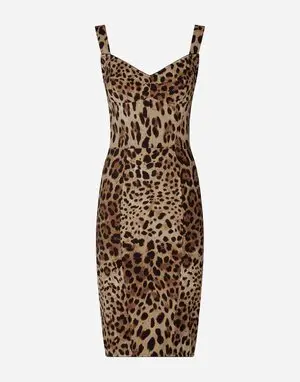 Dolce & Gabbana Leopard-print Cady Corset-style Midi Dress - Animal Print