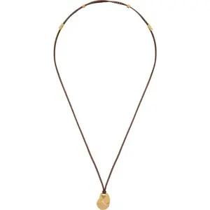 REISS Leather Cord Pendant Necklace - Gold Tone/tan