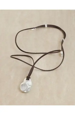 REISS Leather Cord Pendant Necklace - Silver Tone/brown