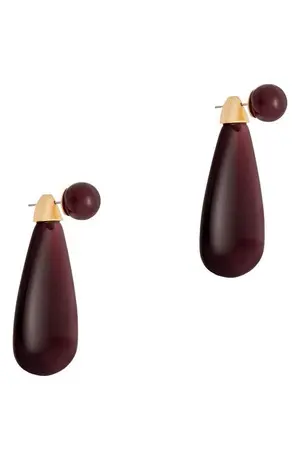 REISS Perla Polished Teardrop Earrings - Gold Tone/burgundy