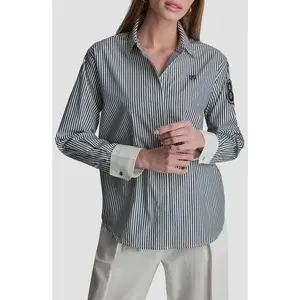 Dkny Stripe Logo Button-up Shirt - Navy/white