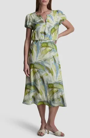 Dkny Abstract Print Voile Midi Dress - March Watercolor