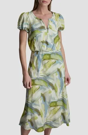 Dkny Abstract Print Voile Midi Dress