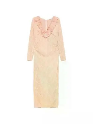 Alessandra Rich Ruffled Midi Dress - Neutrals