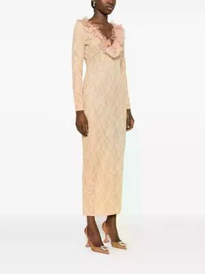 Alessandra Rich Ruffled Midi Dress - Neutrals