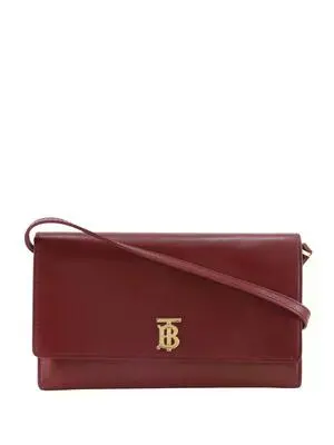 Burberry Leather Tb Wallet On Strap - Red