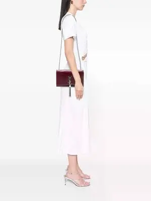 Saint Laurent Medium Croc Embossed Leather Monogram Kate Tassel Crossbody Bag