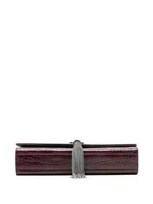 Saint Laurent Medium Croc Embossed Leather Monogram Kate Tassel Crossbody Bag