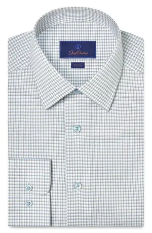 David Donahue Trim Fit Check Cotton Dobby Dress Shirt - White/chocolate