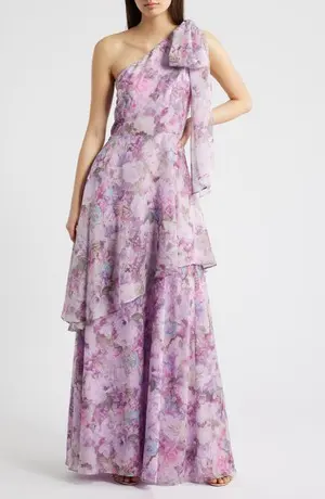 Lulus Amara Floral One-shoulder Gown - Lavender Floral