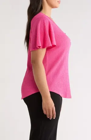 Anne Klein Flutter Sleeve V-neck T-shirt - Pink Berry