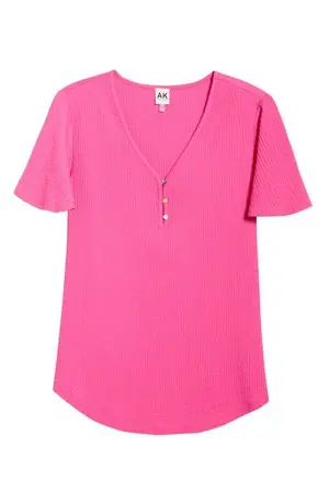 Anne Klein Flutter Sleeve V-neck T-shirt - Pink Berry