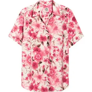 Anne Klein Floral Short Sleeve Button-up Shirt Mai - Pink Berry Multi