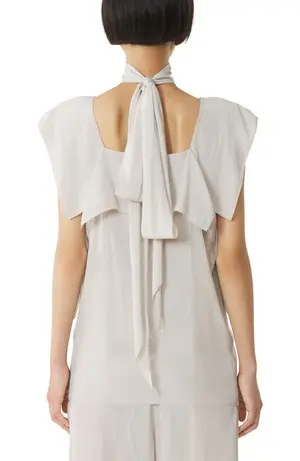 LANVIN Frilled Charmeuse Top - White