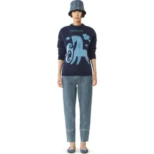 LANVIN Blue Lunar Year Jacquard Mohair Sweater - Navy Blue