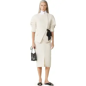 LANVIN White Belted Jacquard Jacket - Ecru