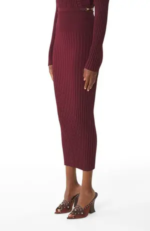 LANVIN Midi Ribbed Viscose Knit Pencil Skirt