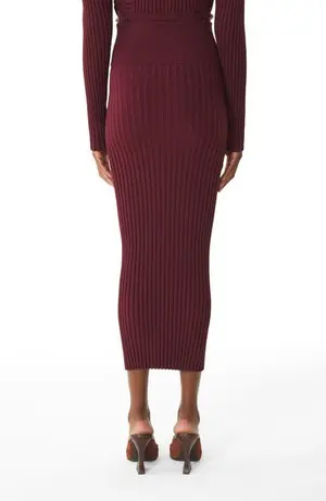 LANVIN Midi Ribbed Viscose Knit Pencil Skirt