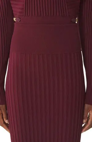 LANVIN Midi Ribbed Viscose Knit Pencil Skirt